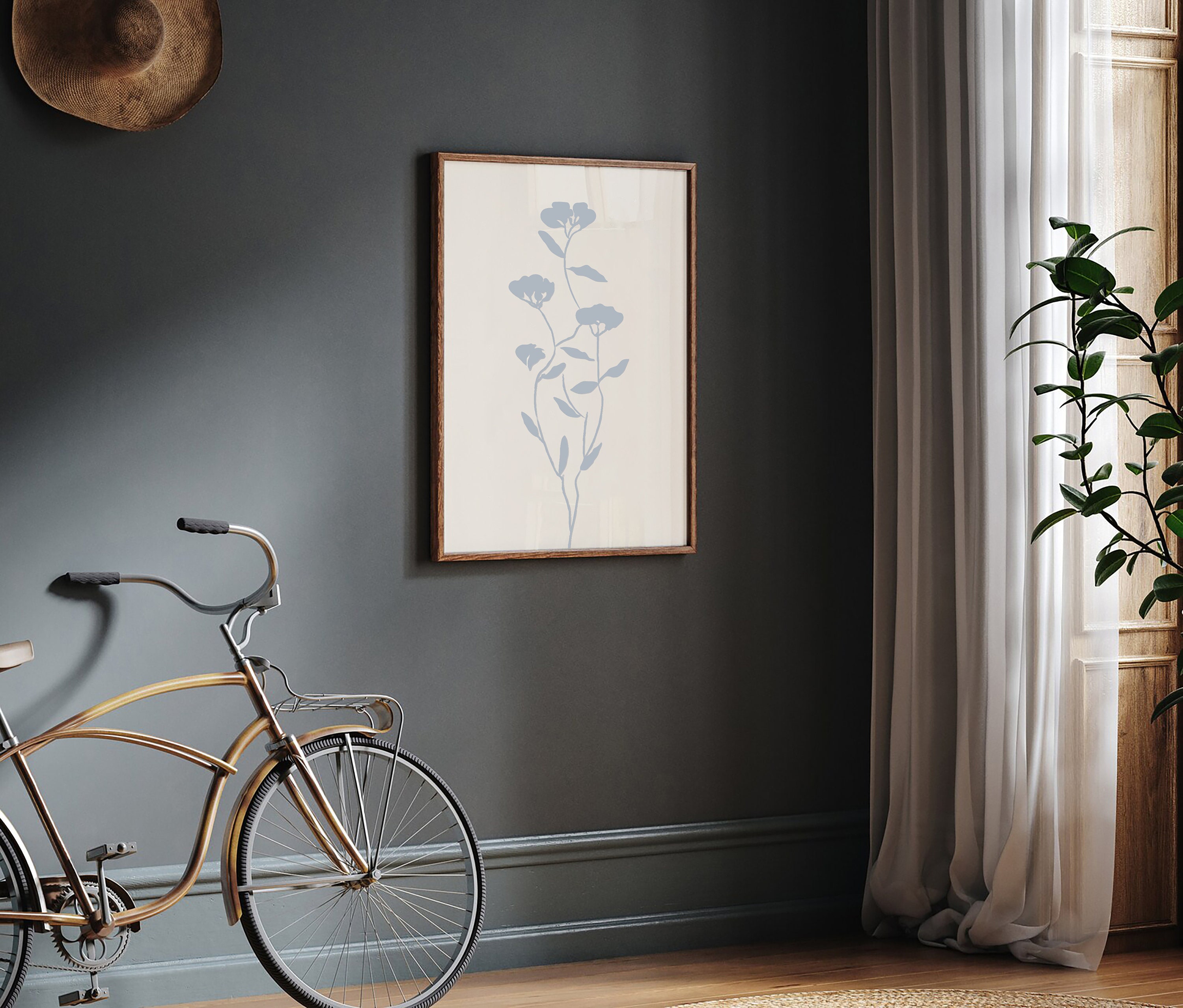 Blue Flower Line Drawing, Botanical Line Art Print, Blue Rose Bouquet ...