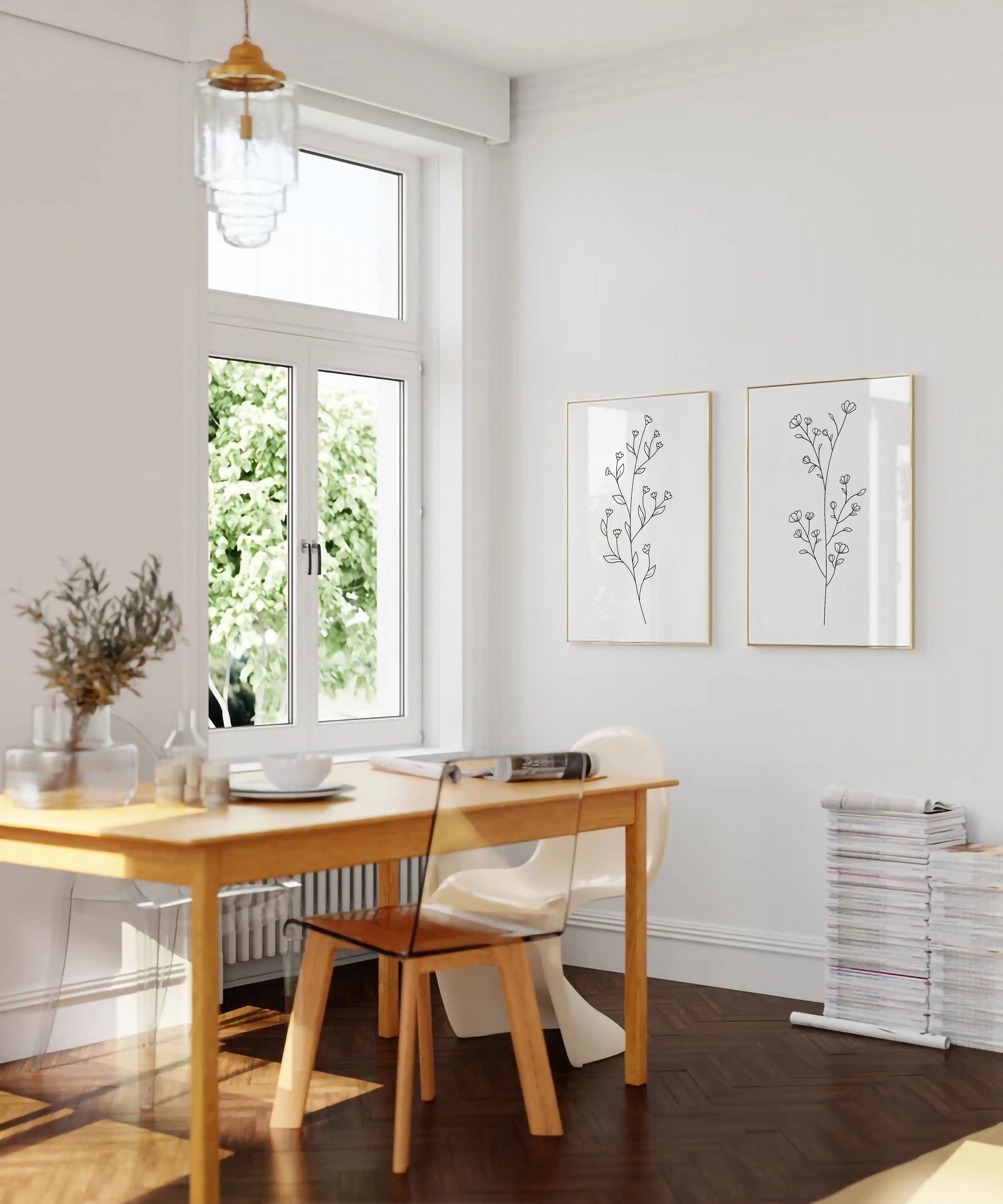 Flower Line Art Prints Set of 5 Prints Minimalist Wall Decor Botanical ...