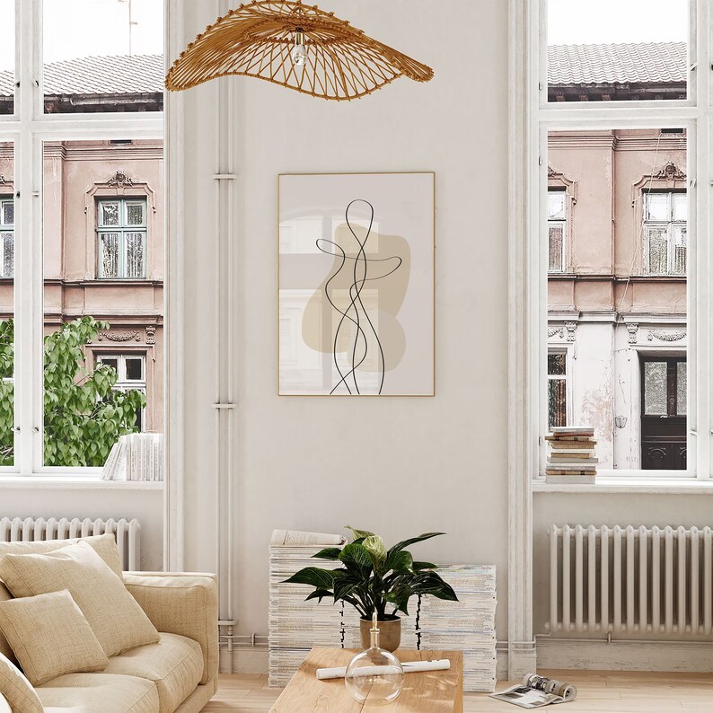 Scandi Line Art Drawing Print, Minimal Poster Beige Abstract Wall Art ...