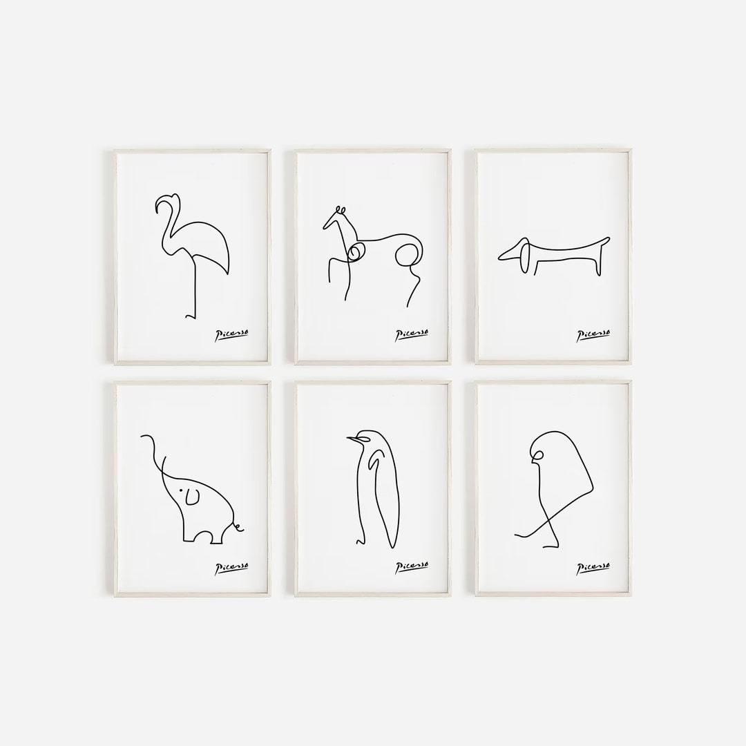 Picasso Animals Prints, Set of 6, Animal Line Drawing, Picasso ...