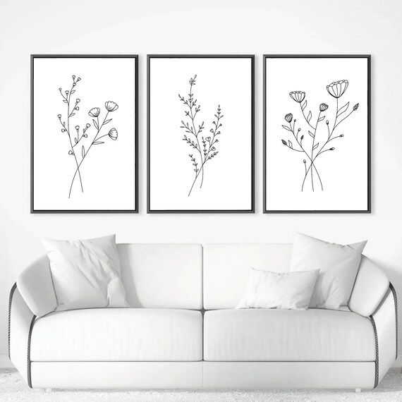 Flower Line Art Prints Set of 3 Prints Floral Print Flower - Etsy