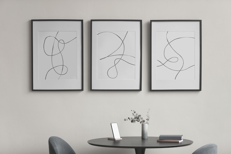 Abstract Line Art Set of 3 Prints Modern Sketch Print Minimalist Poster ...