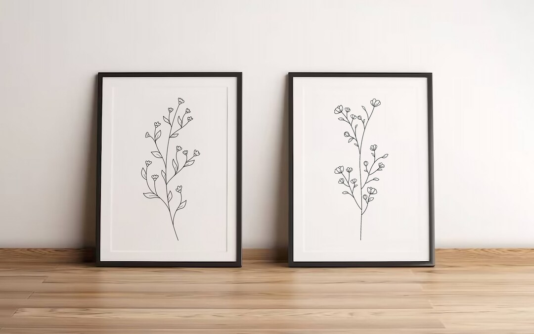 Flower Line Art Prints Set of 2 Prints Floral Print Printable Wall Art ...