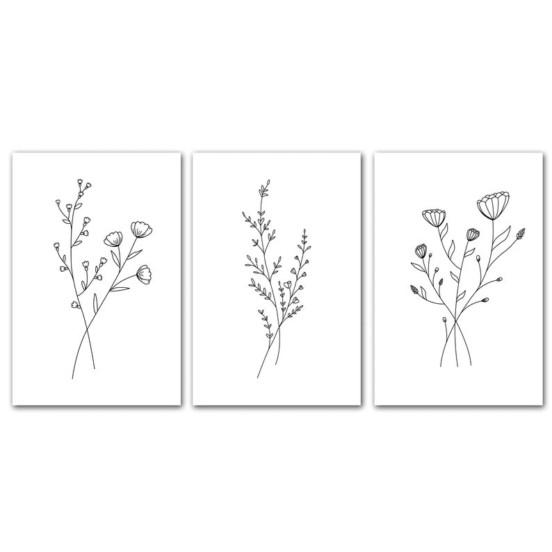 Flower Line Art Prints Set of 3 Prints Floral Print Flower - Etsy