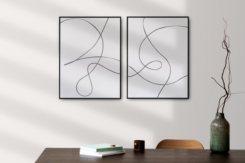 Abstract Line Art Set of 3 Prints Modern Sketch Print Minimalist Poster ...