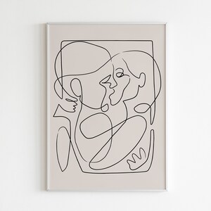 Couple Line Drawing Minimalist Wall Decor Face Line Art Abstract Couple ...