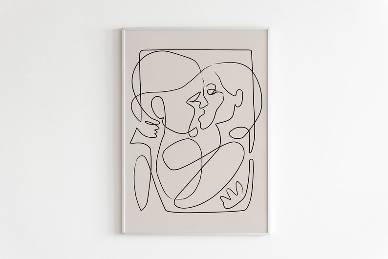 Couple Line Drawing Minimalist Wall Decor Face Line Art Abstract Couple ...