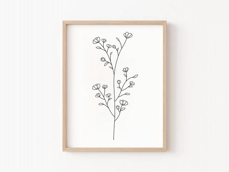 Flower Line Art Prints Set of 2 Prints Floral Print Printable Wall Art ...
