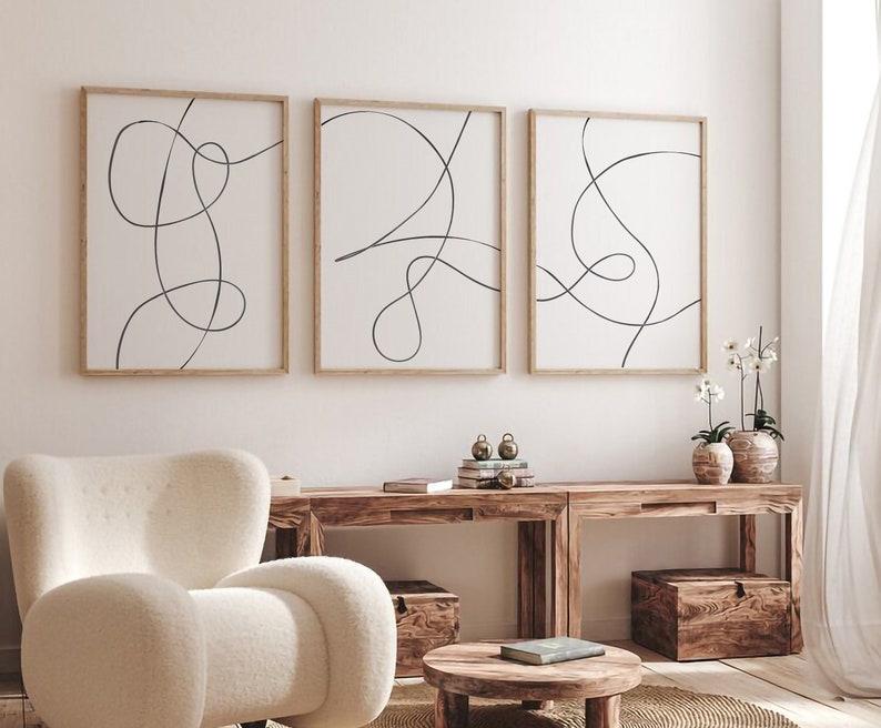 Abstract Line Art Set of 3 Prints Modern Sketch Print - Etsy