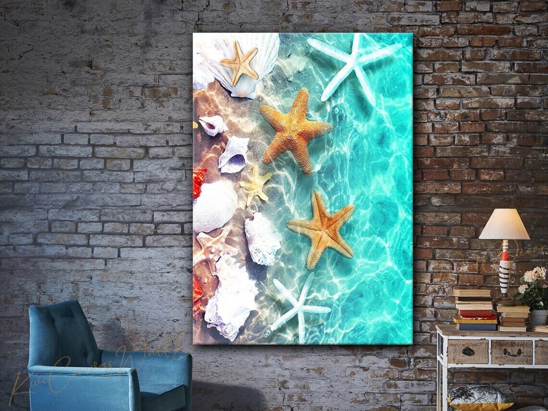 Starfish Canvas Painting, Landscape Wall Art, Seascape Canvas, Sea ...