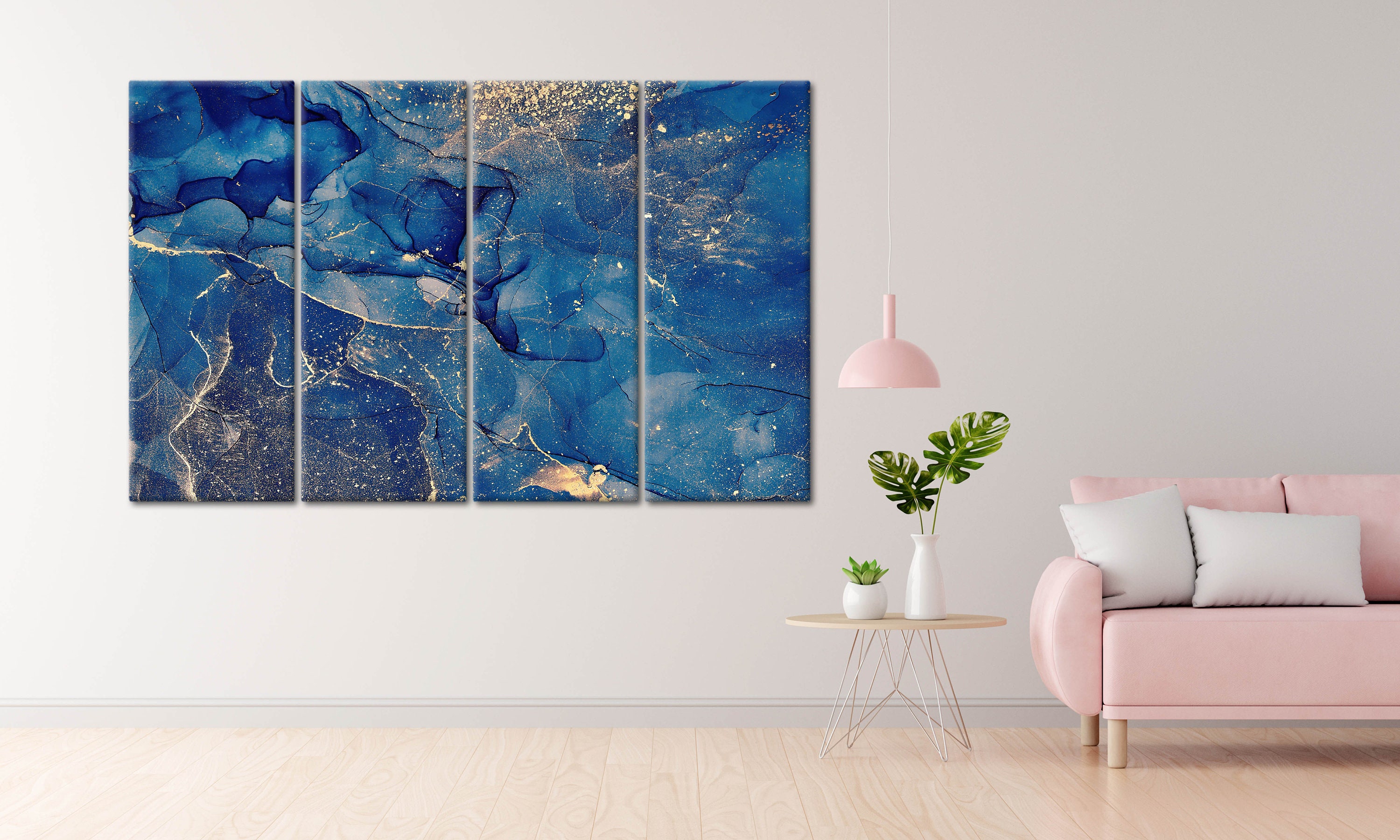 Abstract Blue Print,blue Abstract Decor,blue Gold Abstract Canvas Print ...