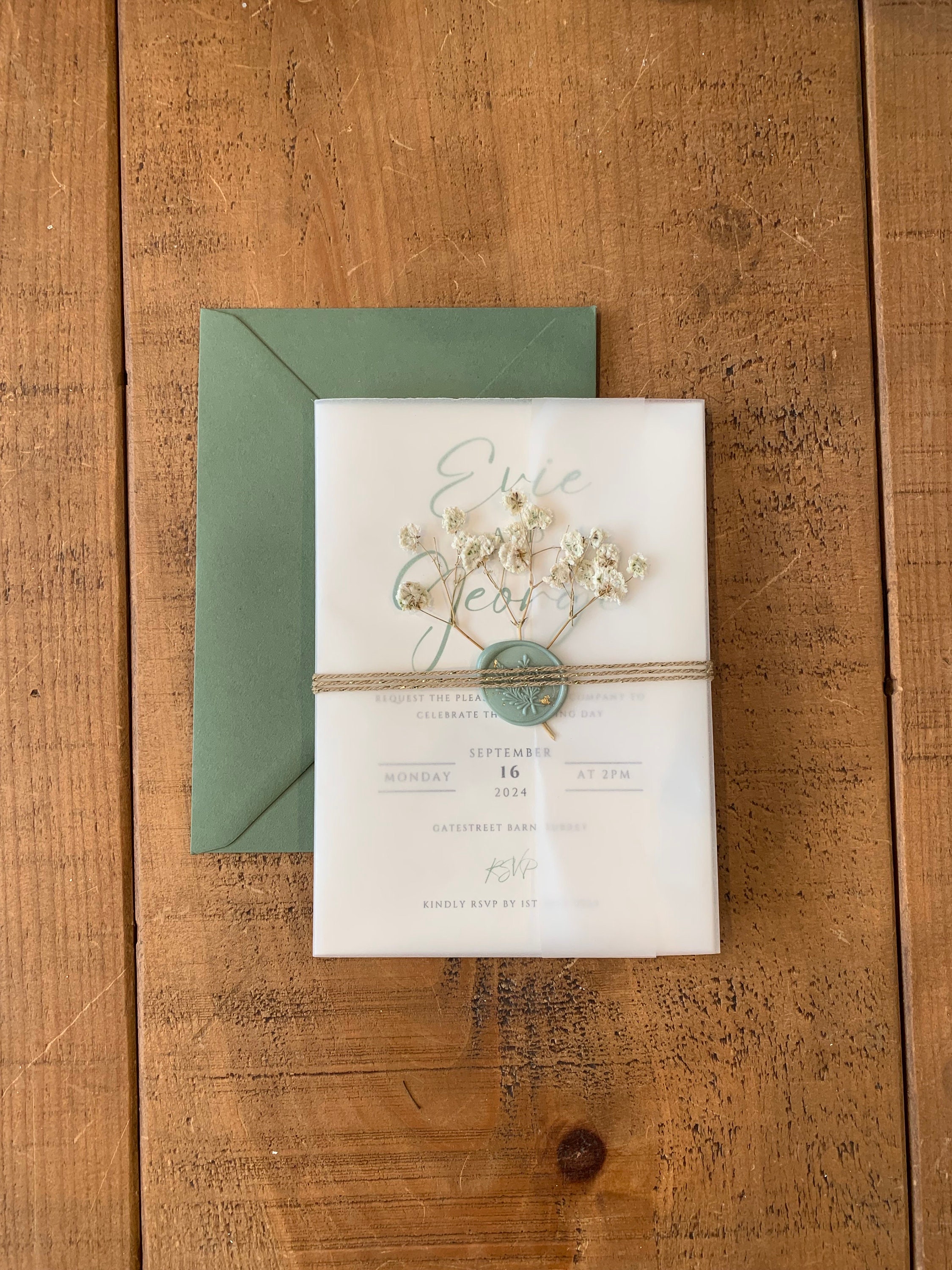 Sage Green Wedding Invitations Gypsophila Babies Breath With Vellum and ...