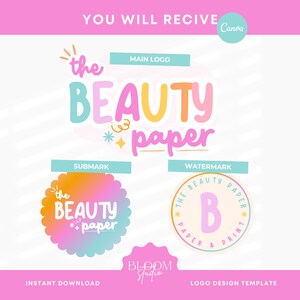 Editable Rainbow Logo Canva Template, Pastel Small Business Logo, Canva ...