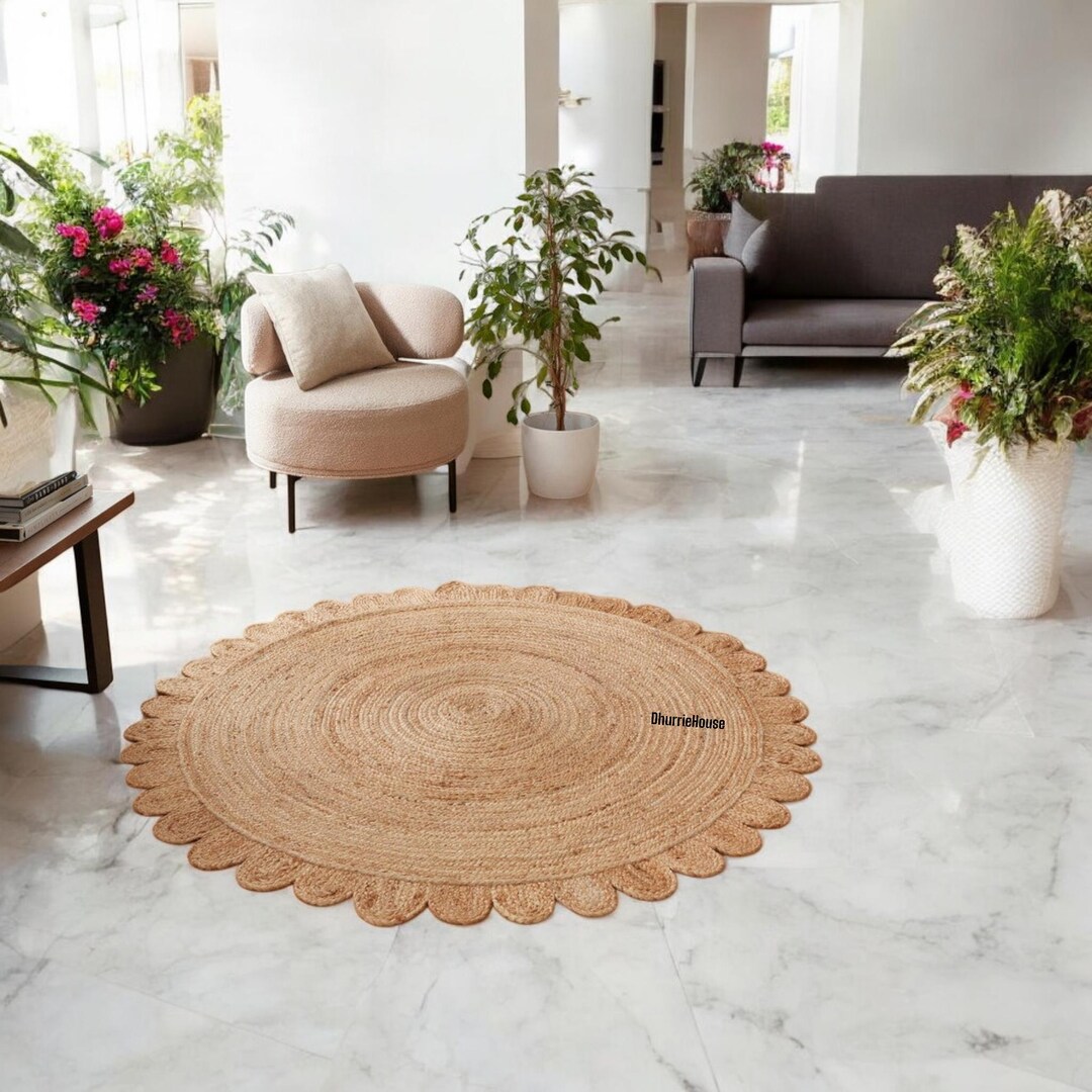 Natural Scalloped Round Jute Rug -natural Jute Round Rug ,living Room ...