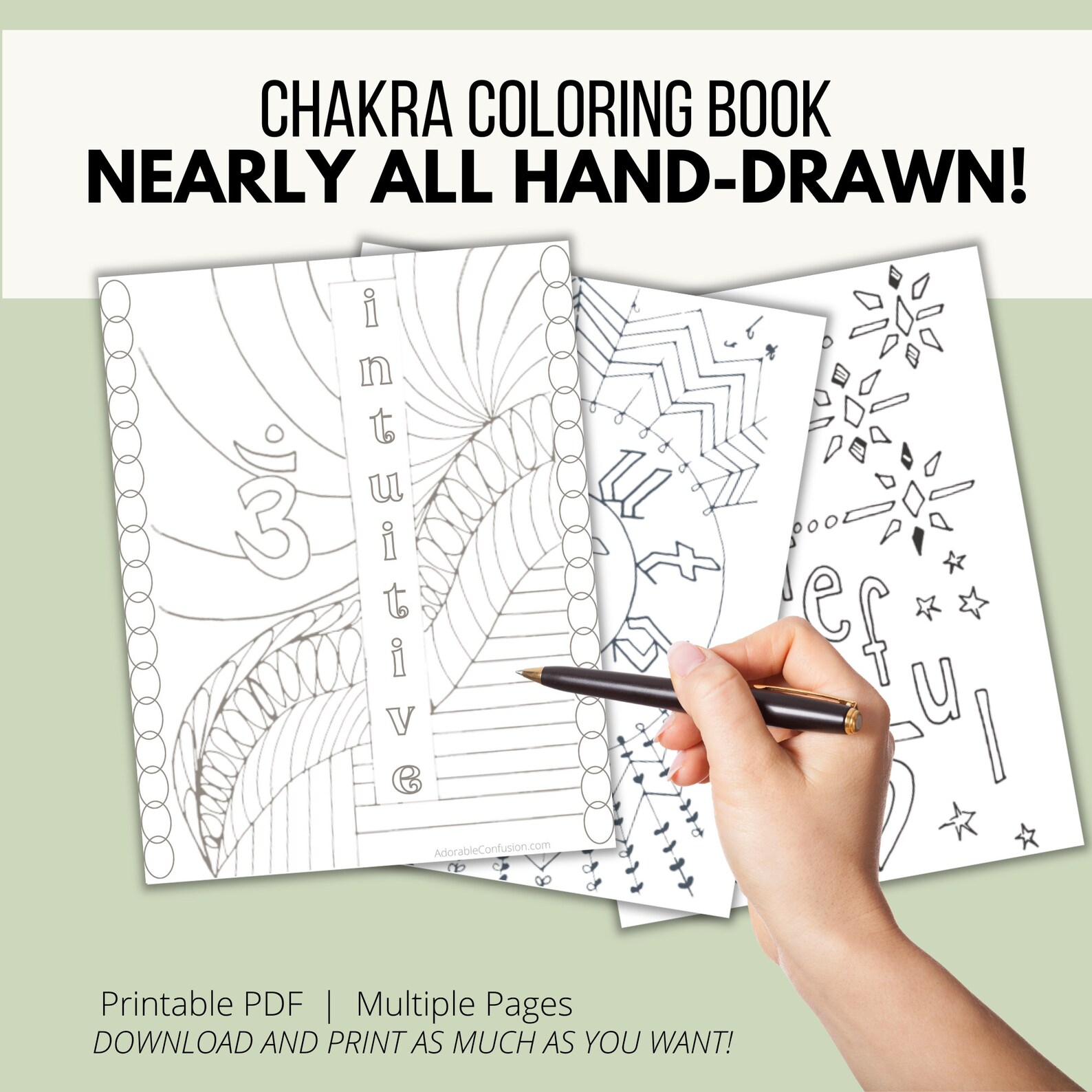 Coloring Book, Chakra Coloring Book, 7 Chakra Coloring Book, Hand-drawn ...