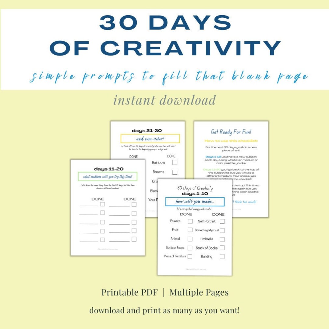 30 Days of Creativity | Creativity Prompts | Creative Challenge - Etsy