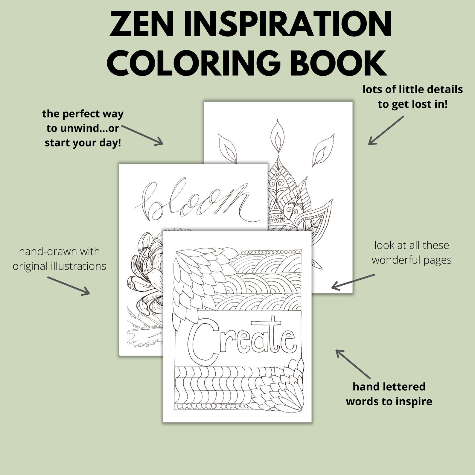 Zen Coloring Book Inspirational Pages to Color Hand Drawn - Etsy