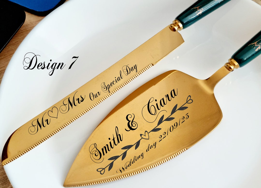Personalised Engraved Cake Server, Slicer Set Wedding Birthday ...