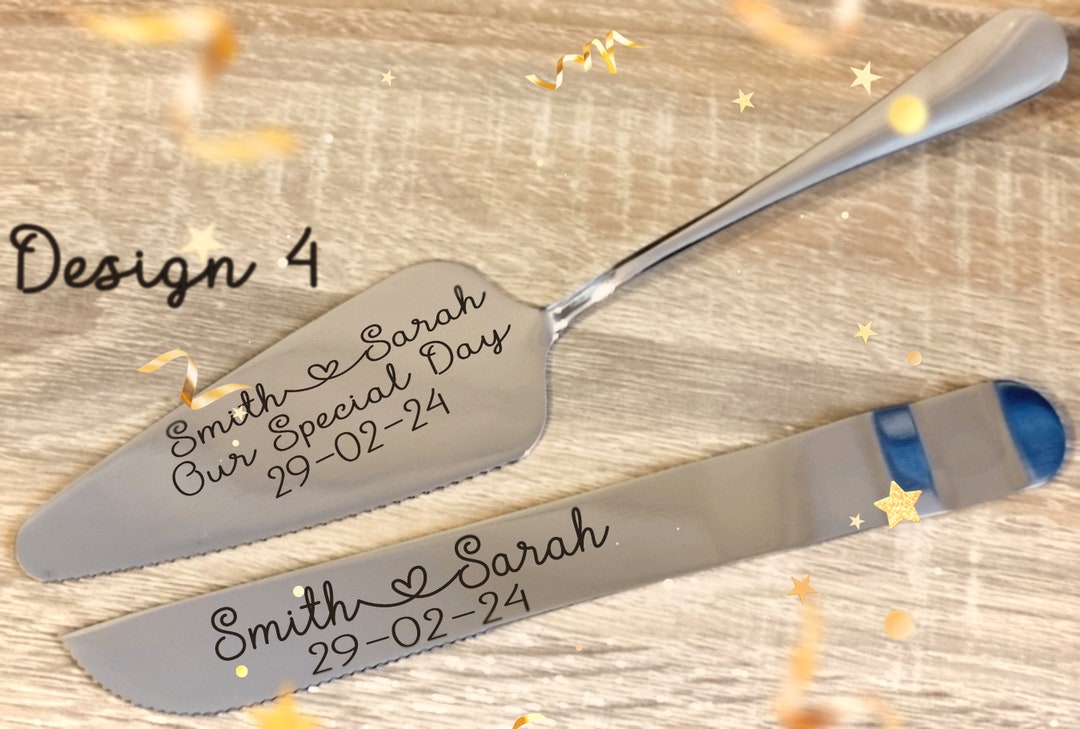 Personalised Engraved Cake Server, Slicer Set Wedding Birthday ...
