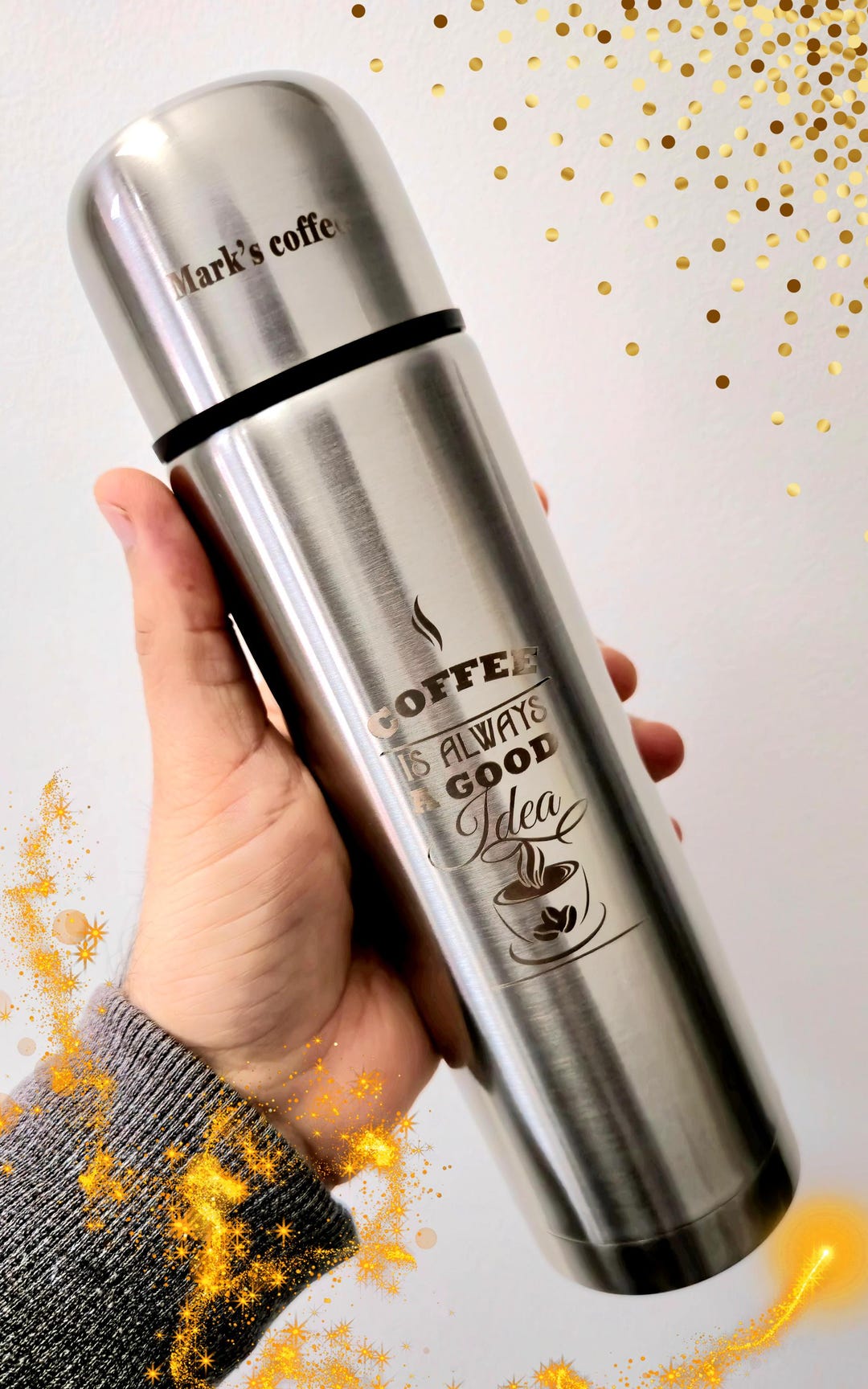 Personalised Engraved Stainless-steel Hot & Cold Coffee Tea Flask ...