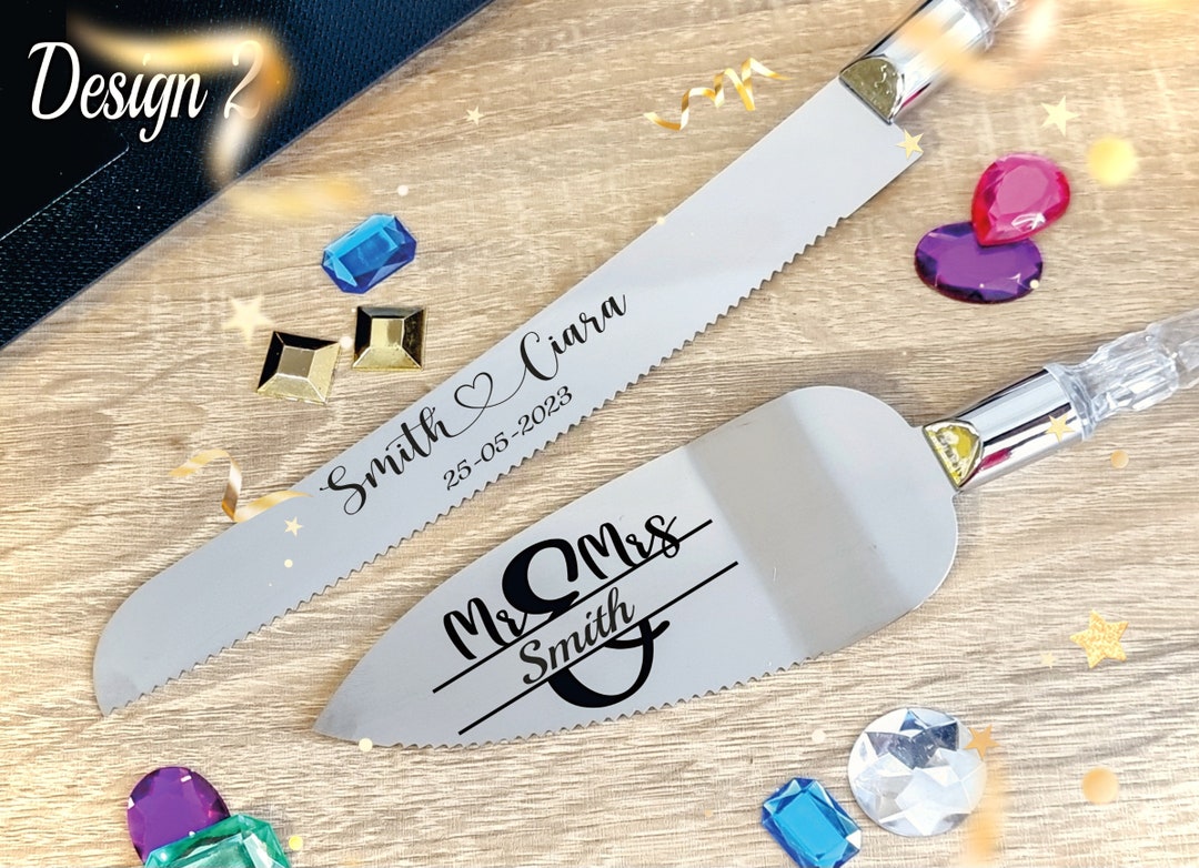 Personalised Engraved Cake Server, Slicer Set Wedding Birthday ...