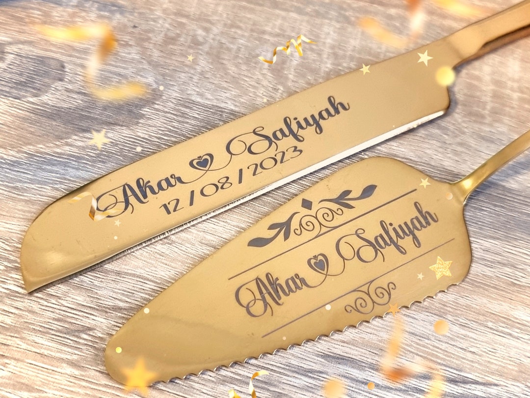 Personalised Permanently Engraved Cake Server, Slicer Set Wedding ...