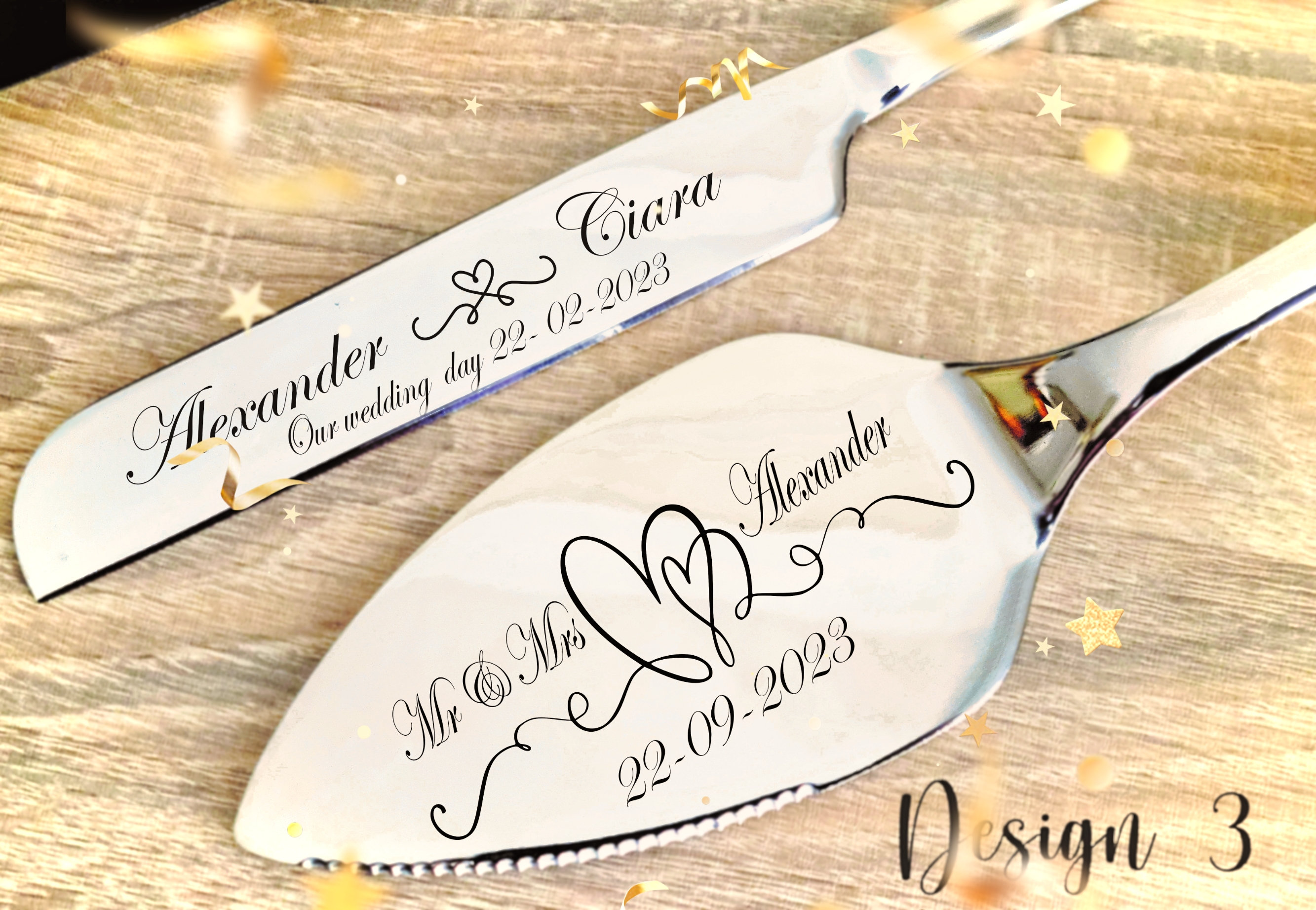 Personalised Engraved Cake Server, Slicer Set Wedding Birthday ...
