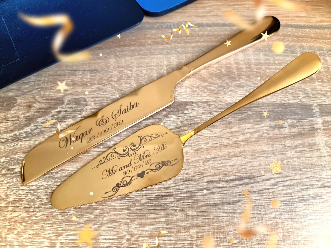 Personalised Permanently Engraved Cake Server, Slicer Set Wedding ...
