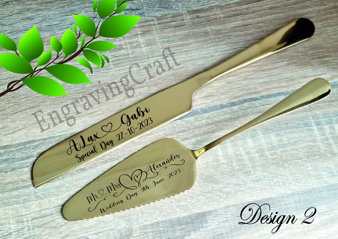Personalised Engraved Cake Server, Slicer Set Wedding Birthday ...
