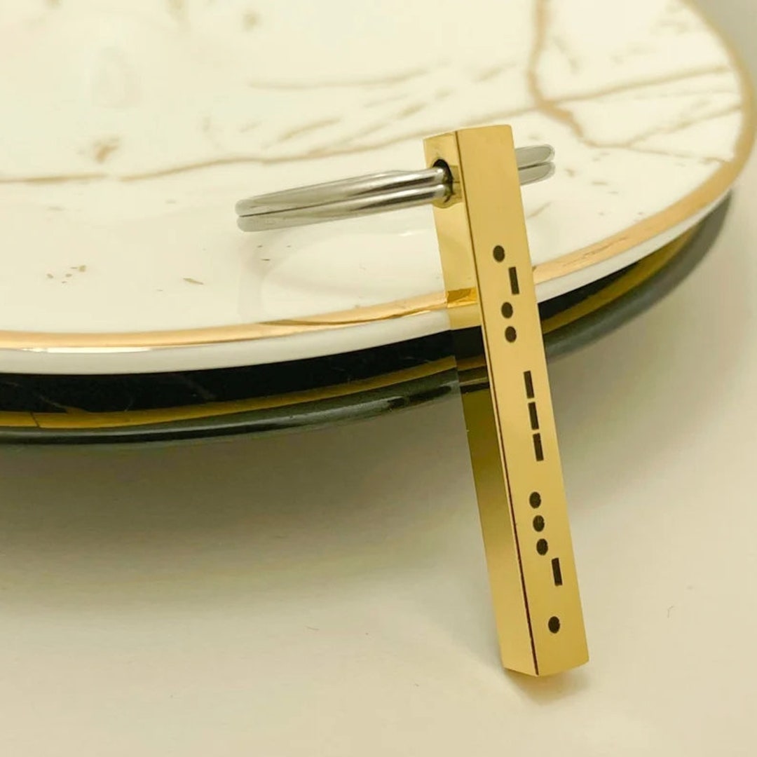 Personalized Morse Code Vertical Bar Keychain, Text Emojis Morse Code ...