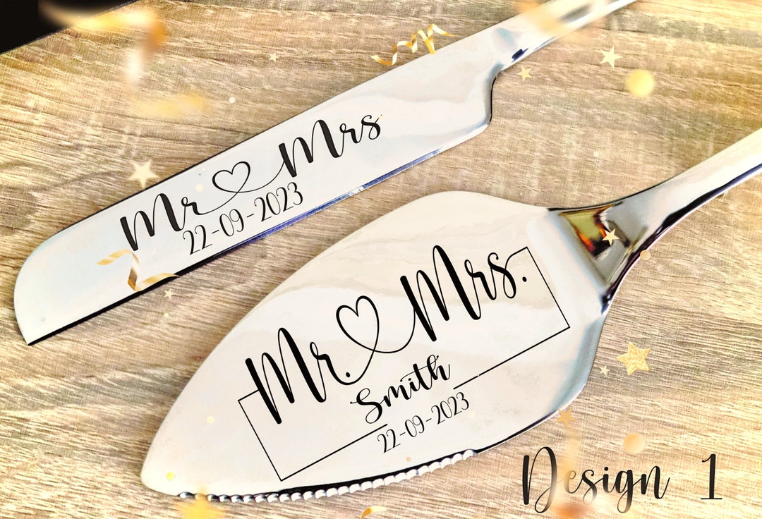 Personalised Engraved Cake Server, Slicer Set Wedding Birthday ...