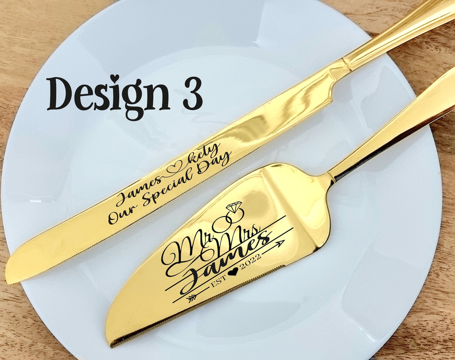 Personalised Engraved Cake Server, Slicer Set Wedding Birthday ...