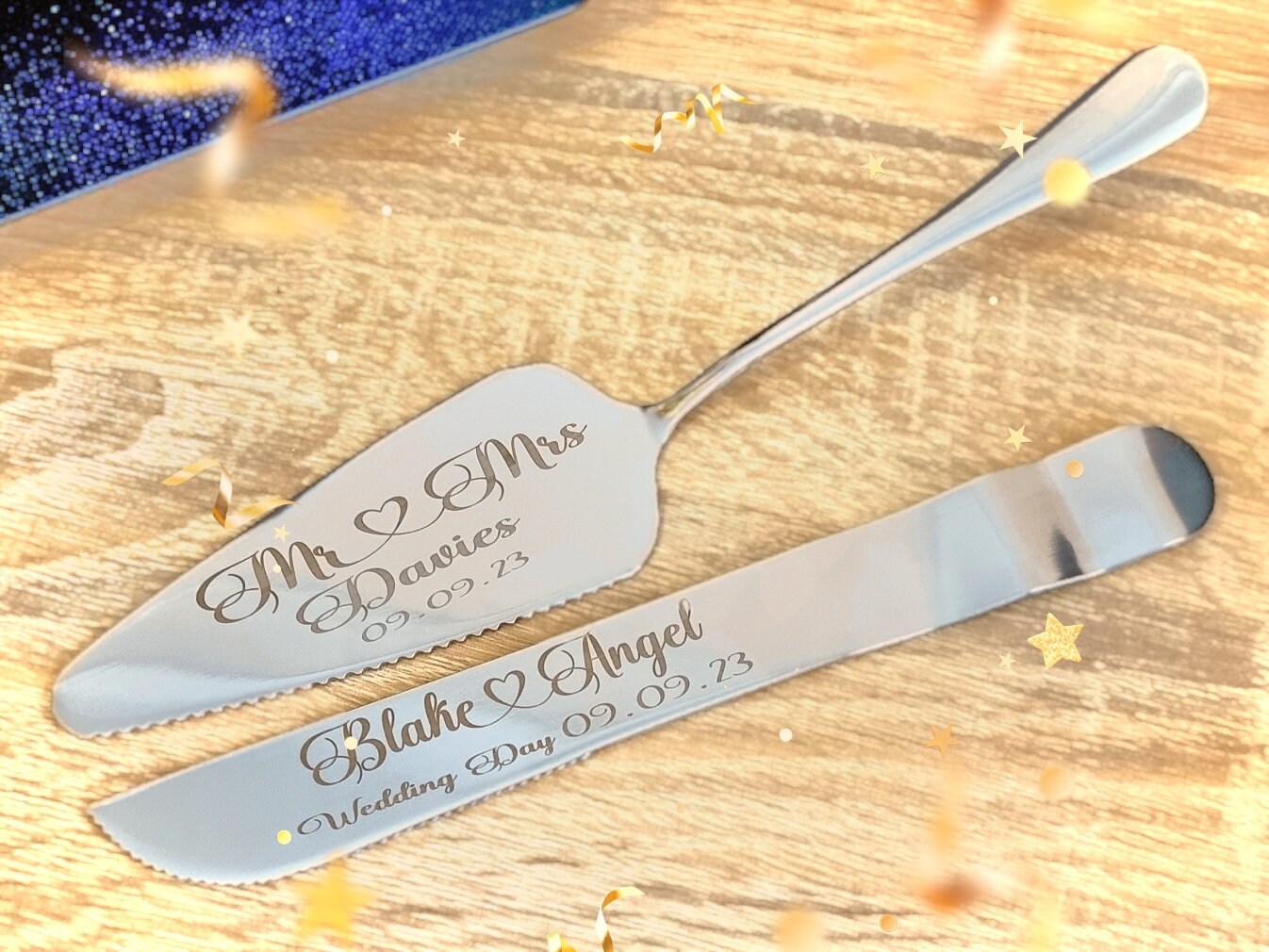 Personalised Engraved Cake Server Slicer Set Wedding Birthday - Etsy UK