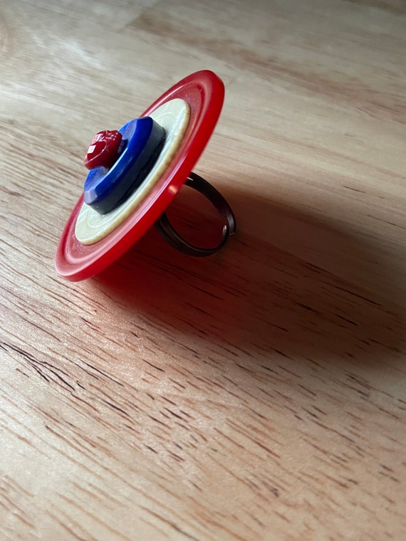 Vintage 1960s Mod Ring - Red White and Blue - Gem