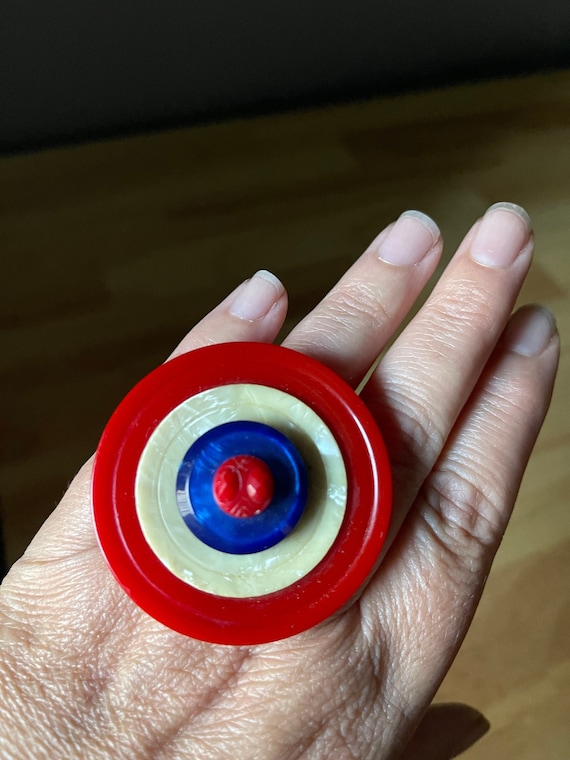 Vintage 1960s Mod Ring - Red White and Blue - Gem