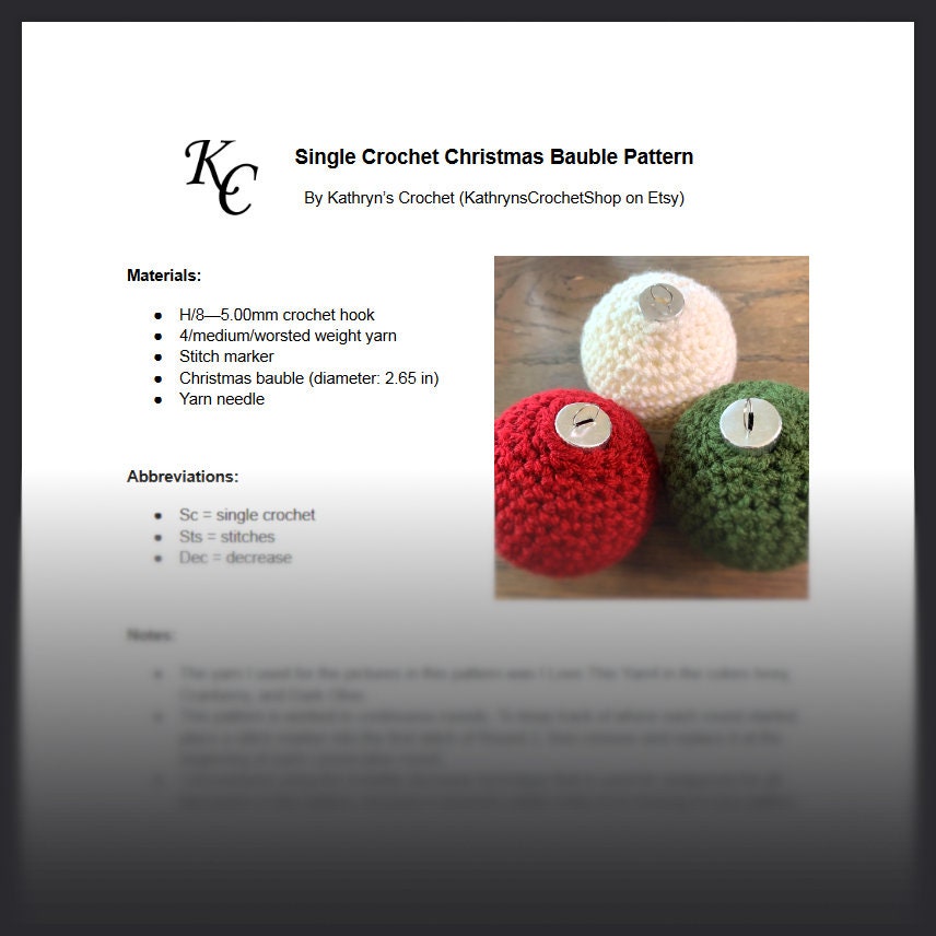 Easy Single Crochet Christmas Bauble Pattern - Etsy