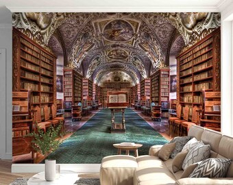 3d Library Wall Mural - Etsy