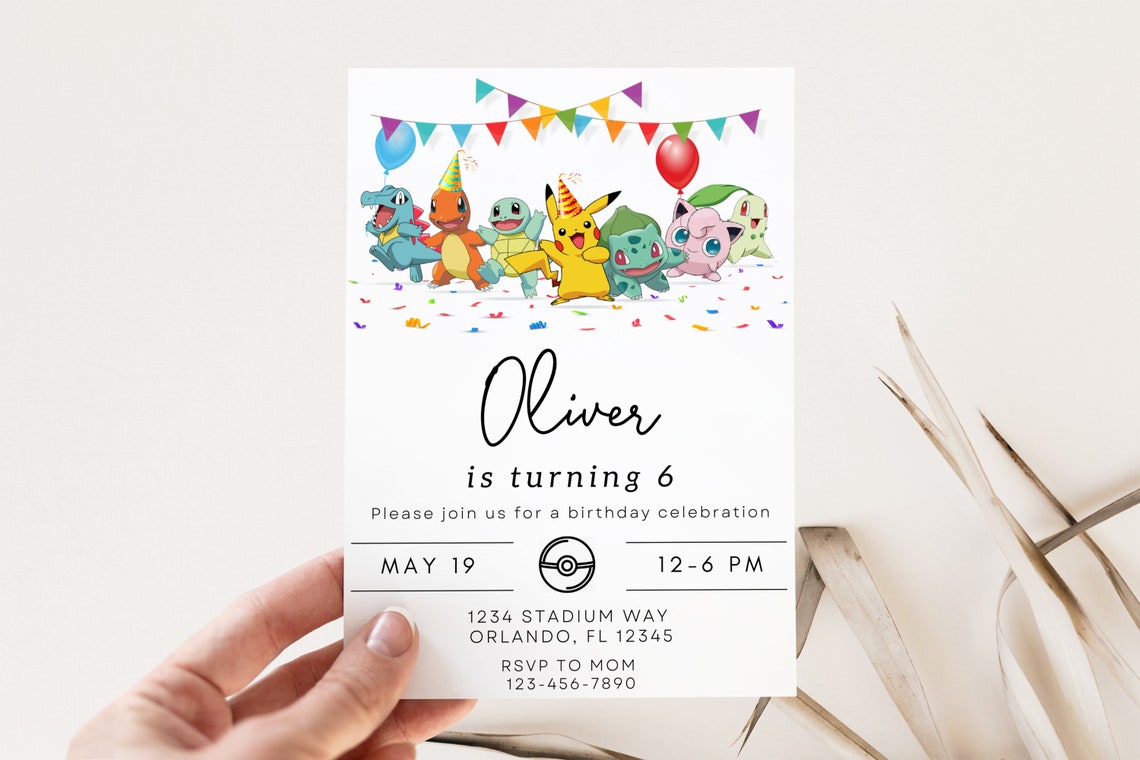 Pokemon Birthday Invite | Printable Birthday Invitation | Modern 5 Year ...