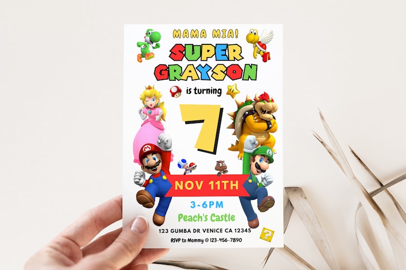 Super Mario Brothers Birthday Invitation Template | Editable Canva ...