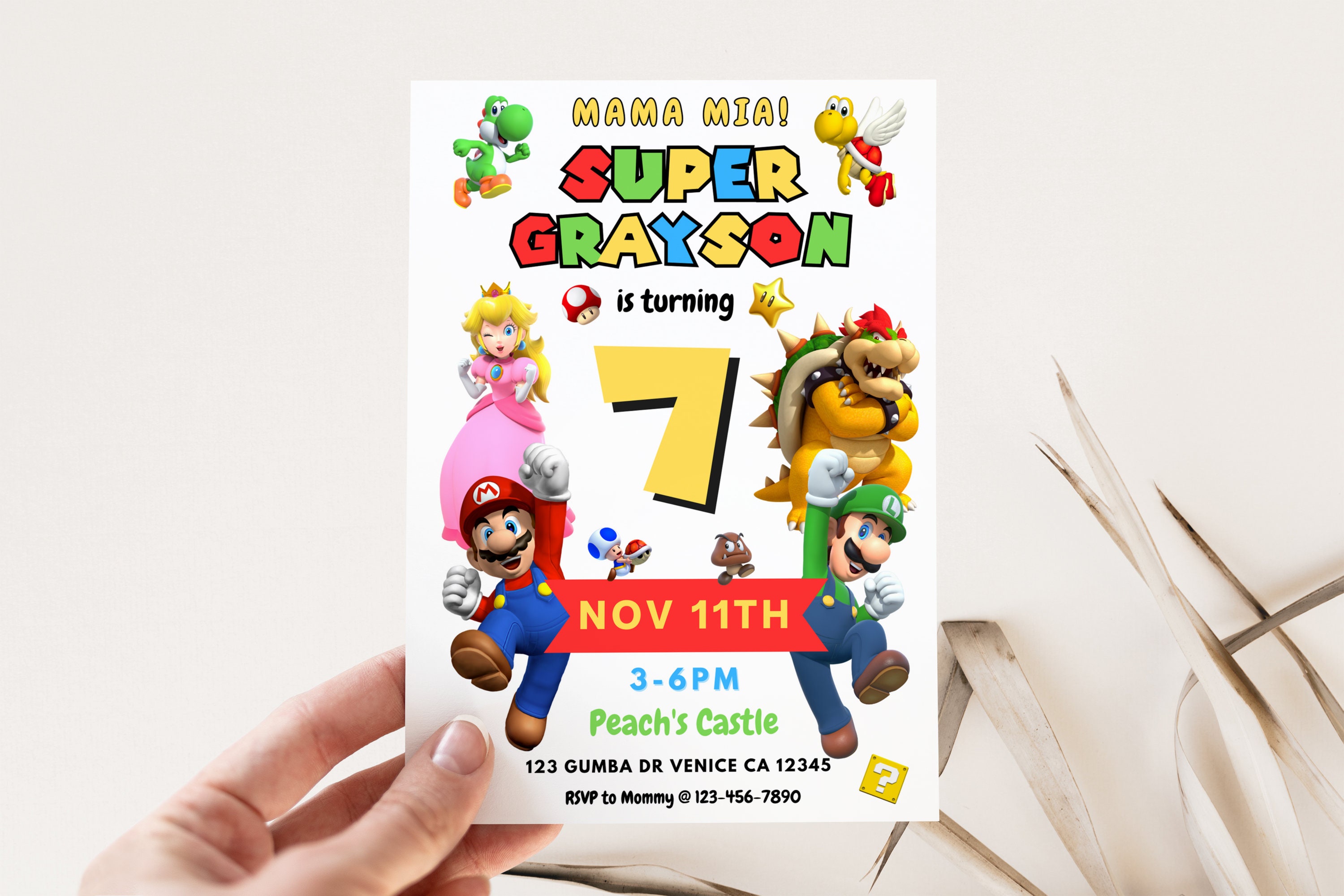 Super Mario Brothers Birthday Invitation Template Editable - Etsy