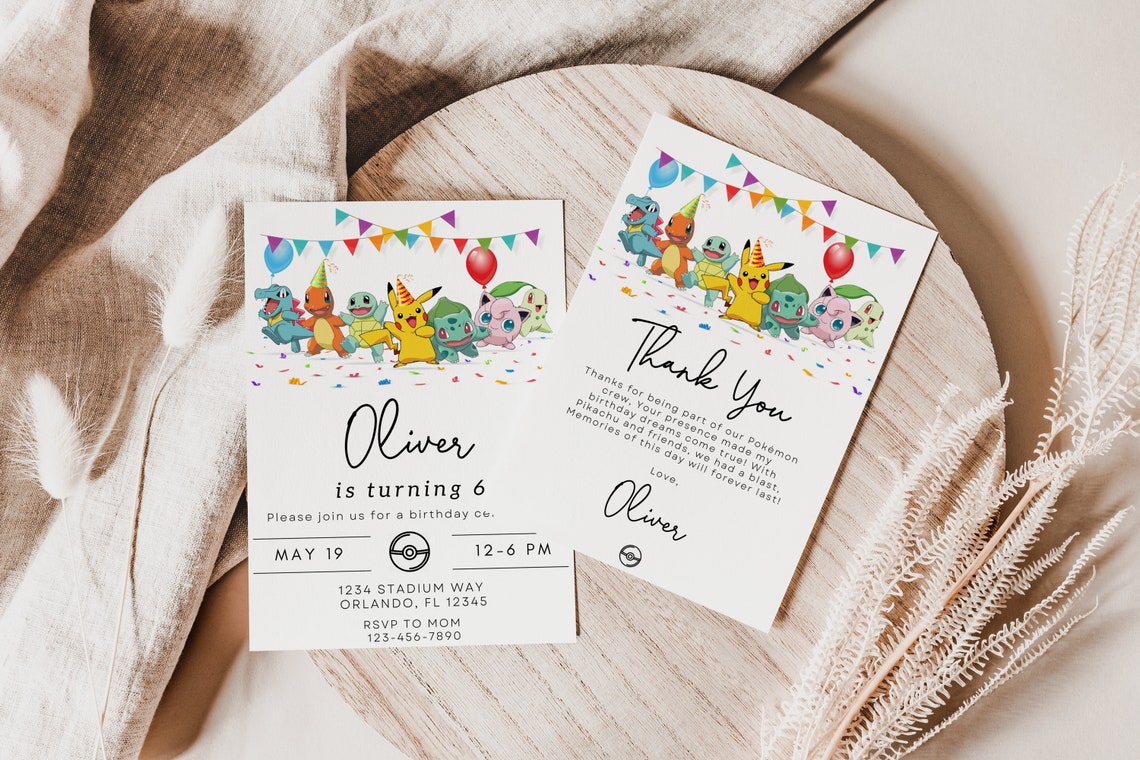 Pokemon Birthday Invite | Printable Birthday Invitation | Modern 5 Year ...