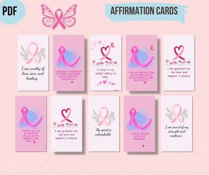 Breast Cancer Support: Printable Affirmation Cards With Positive Quotes ...