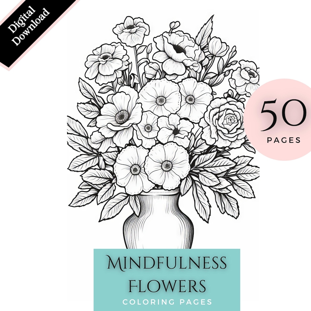 Mindfulness Flower Coloring Pages for Relaxation: Digital Therapy ...