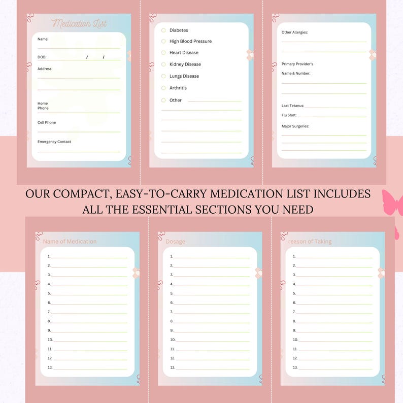 Medication List Wallet Card | Emergency Contact & Medical Info ...