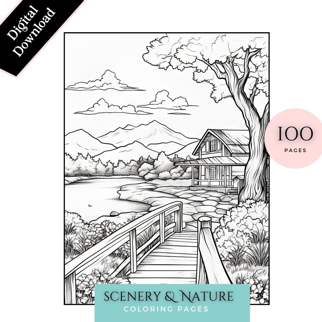 Nature & Scenery Coloring Pages, Printable Adult Coloring PDF, Boho ...
