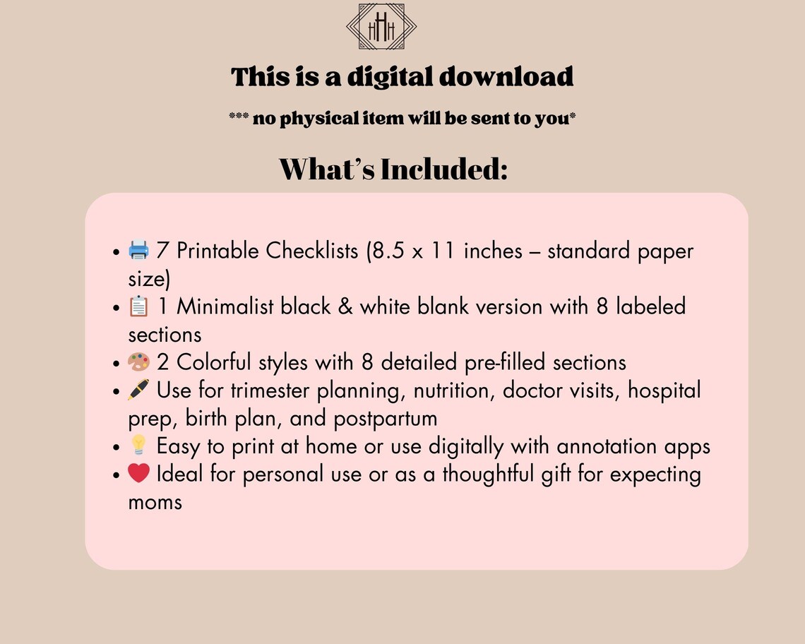 7-in-1 Pregnancy Checklist Bundle: Trimester, Hospital, Birth Plan (PDF ...