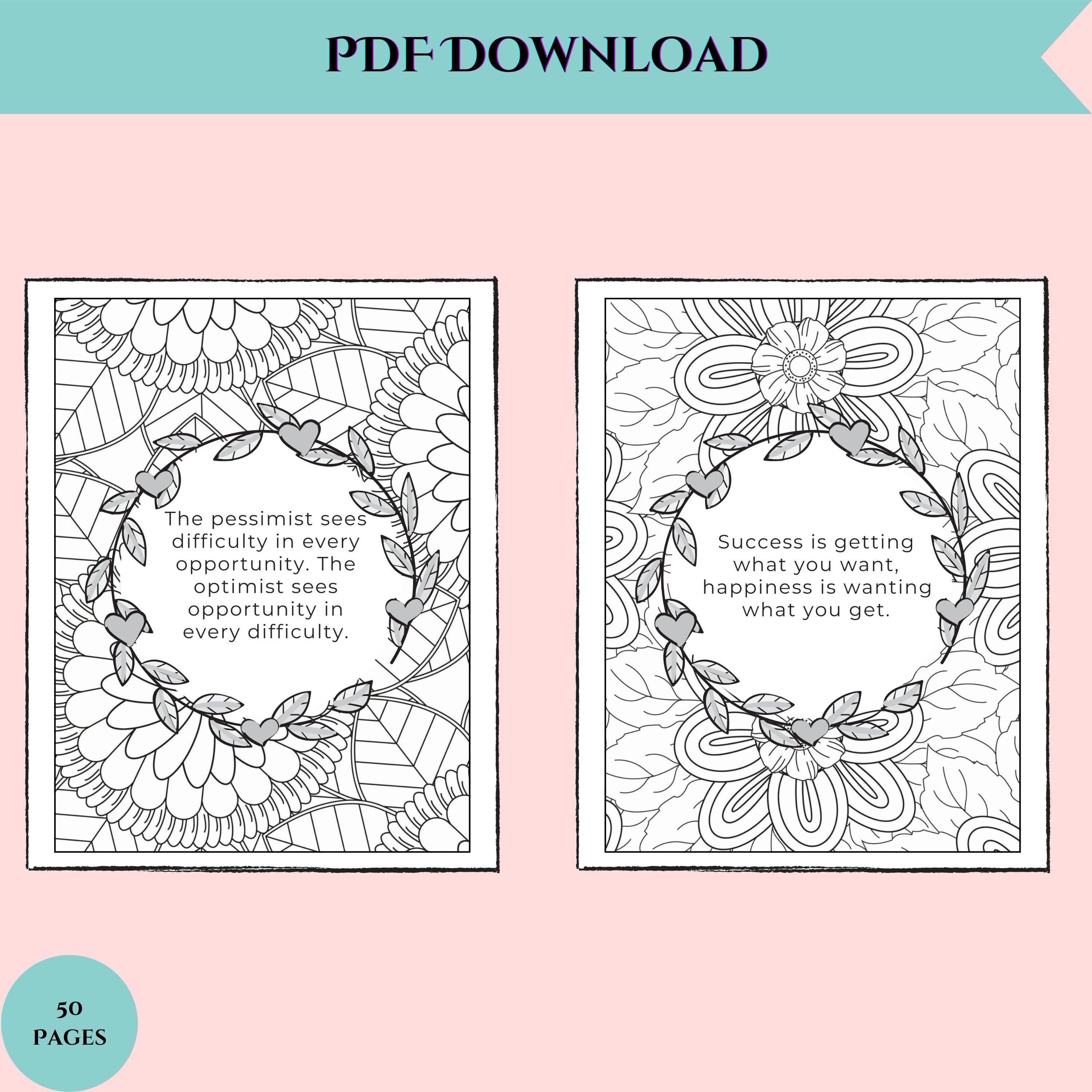 50 Adult Motivational Quotes Coloring Book, Positive Life Quotes ...