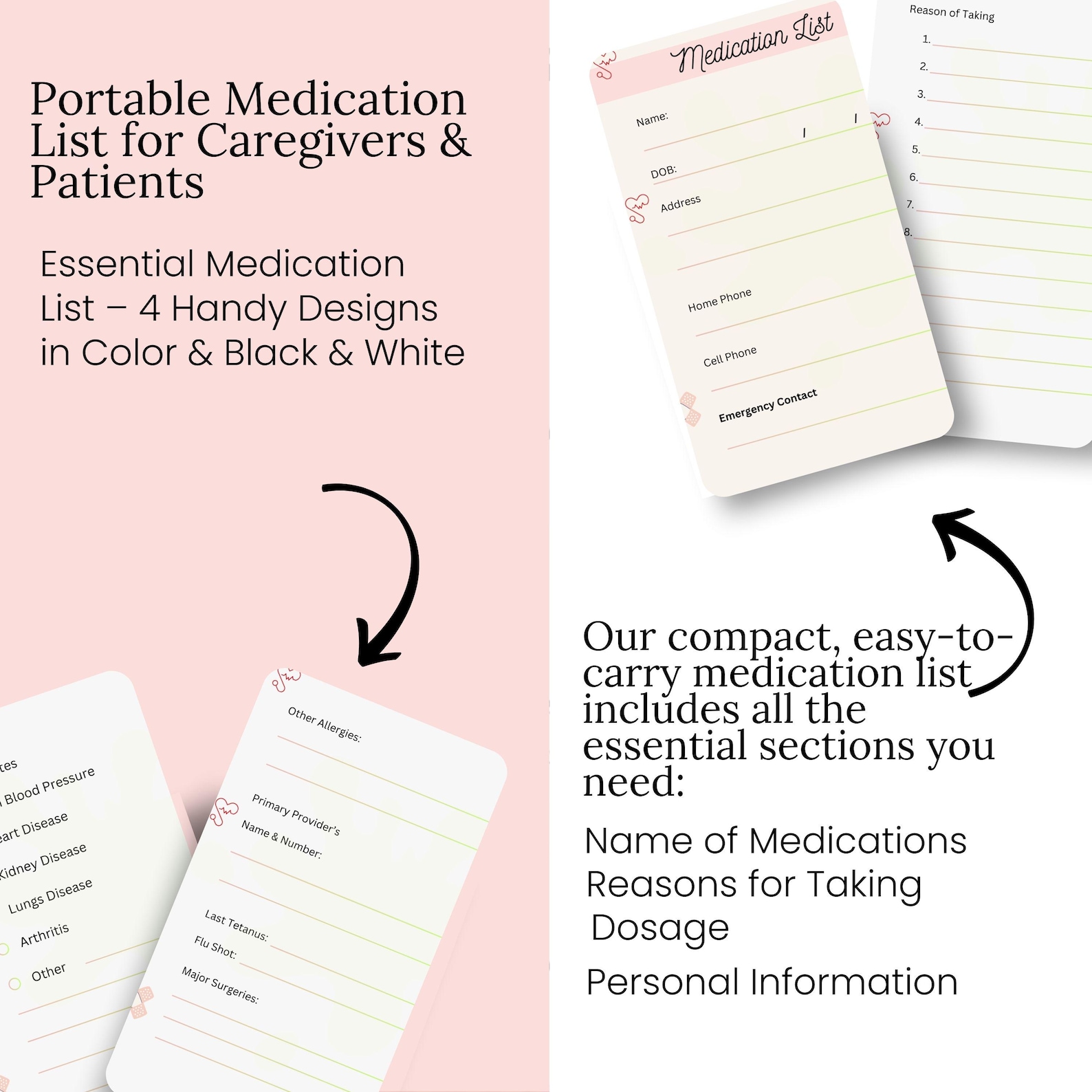 Medication List Wallet Card | Emergency Contact & Medical Info ...