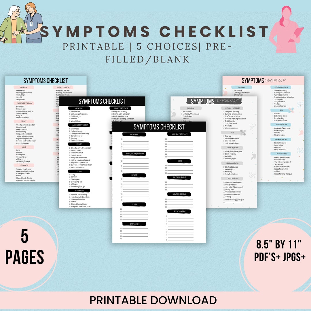 Symptoms Checklist | Medical Tracker | Mood Tracker | Nurse to Do List ...