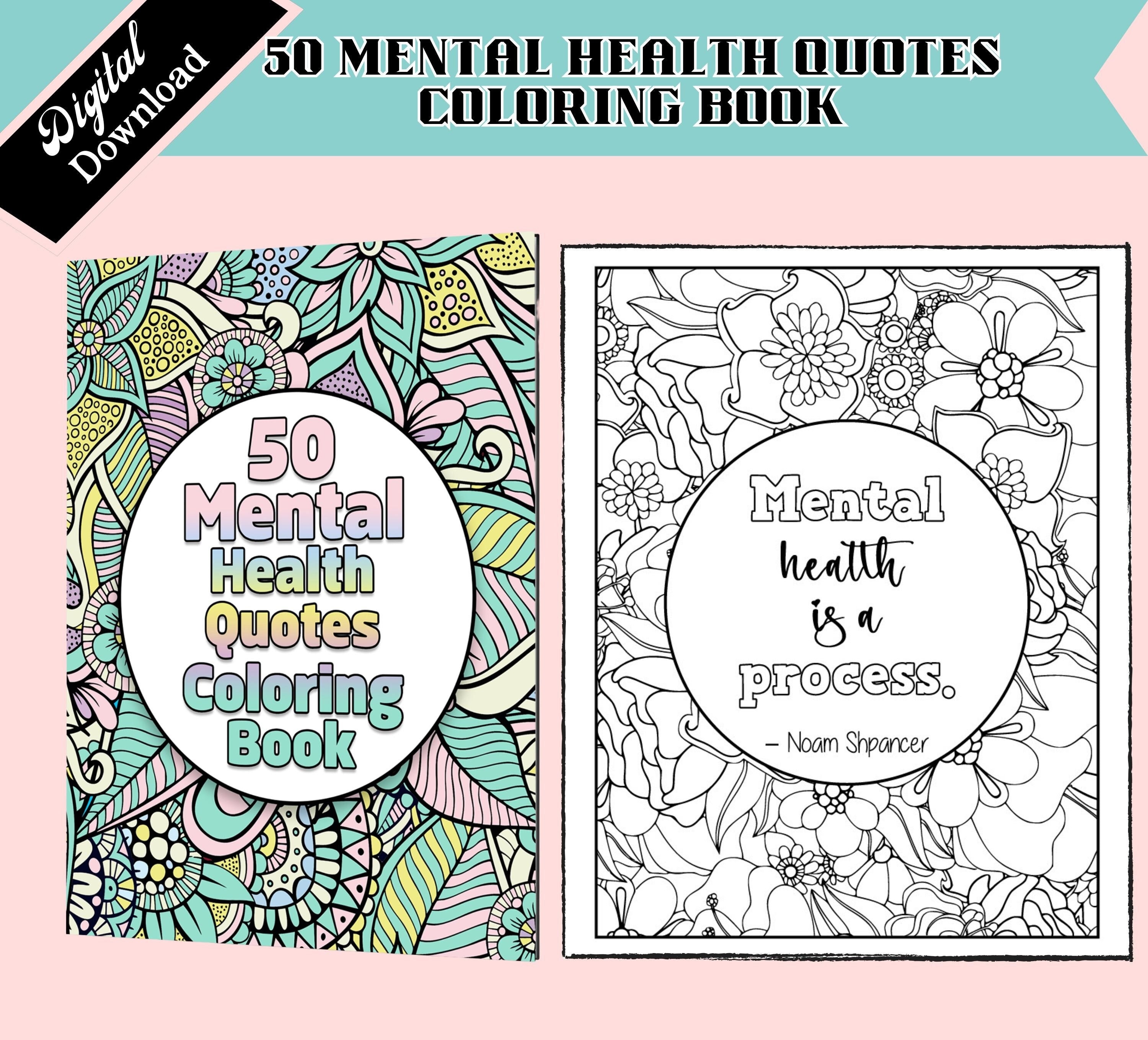 50 Mental Health Quotes Coloring Book for Relaxation and Positivity ...